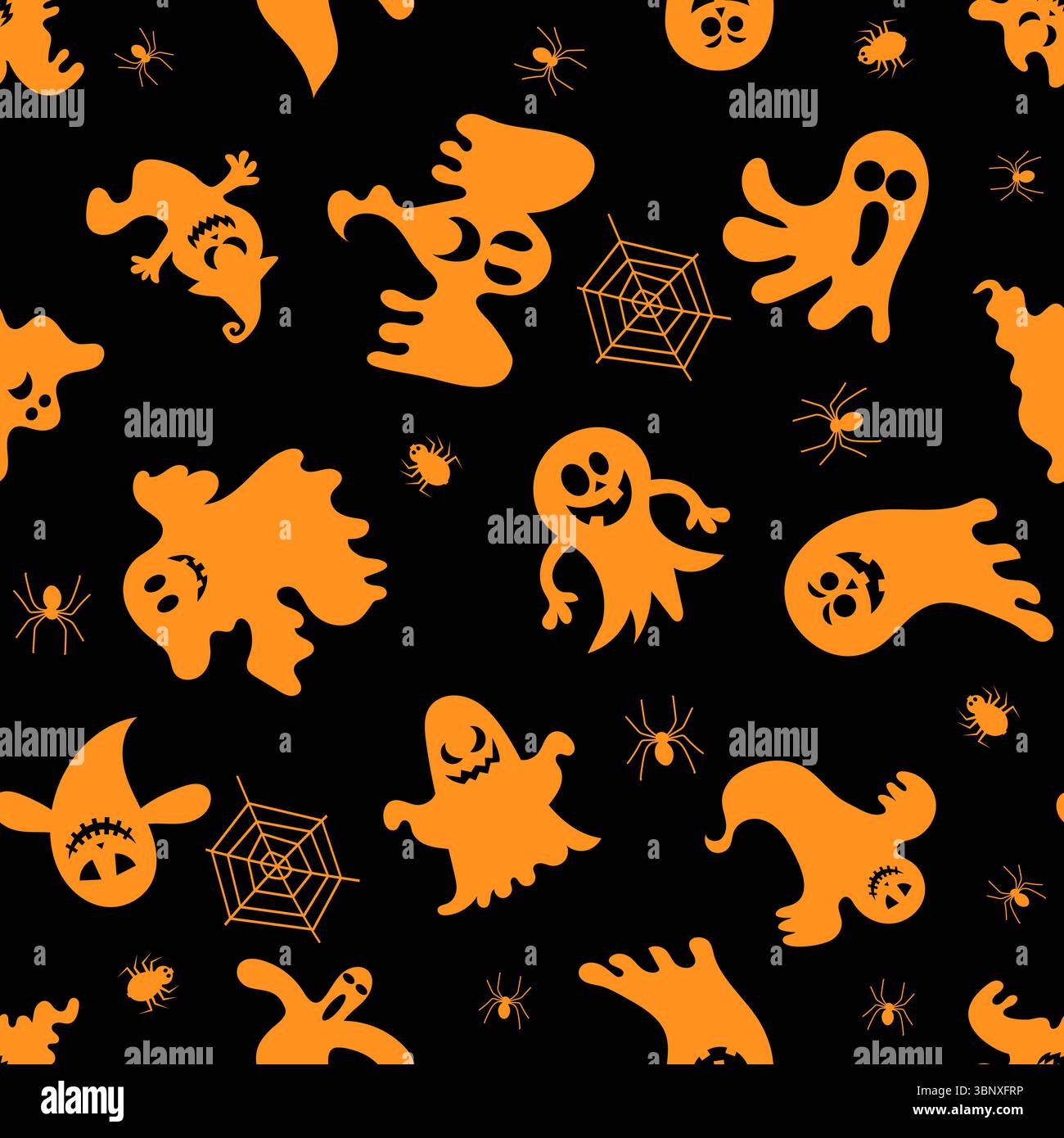Seamless vector pattern for Halloween design. Halloween symbols: ghost ...