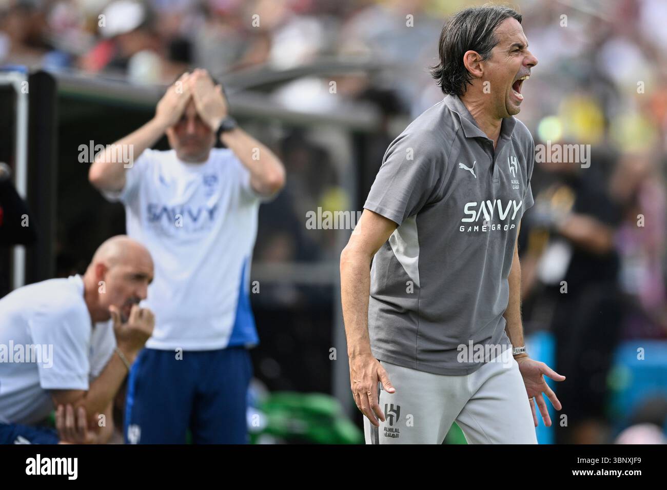 Al Hilal manager Simone Inzaghi reacts during the Club World Cup ...