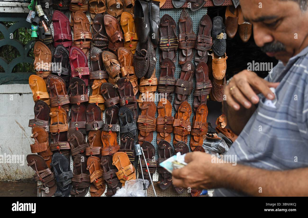 July 4, 2025, Mumbai, Maharashtra, India: Pairs of Kolhapuri chappals ...