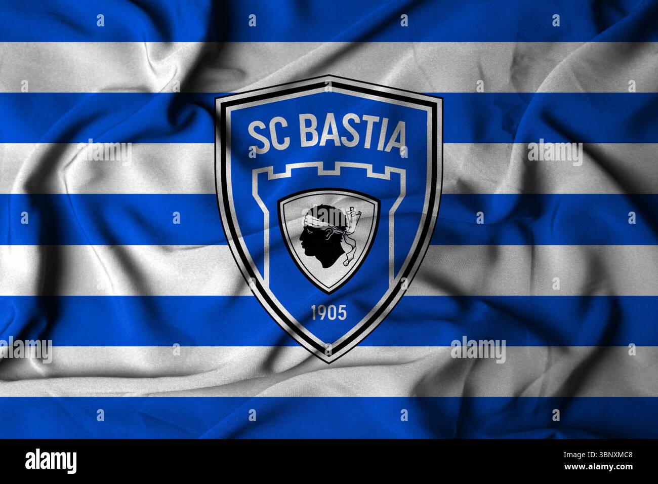 Pringsewu, Lampung; July 05, 2025; Bastia Football Club Flag Logo in French Football League 2 ...