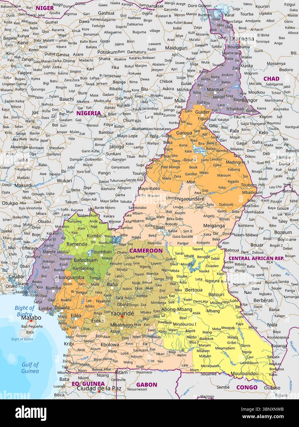 Detailed political map of Cameroon Stock Vector Image & Art - Alamy
