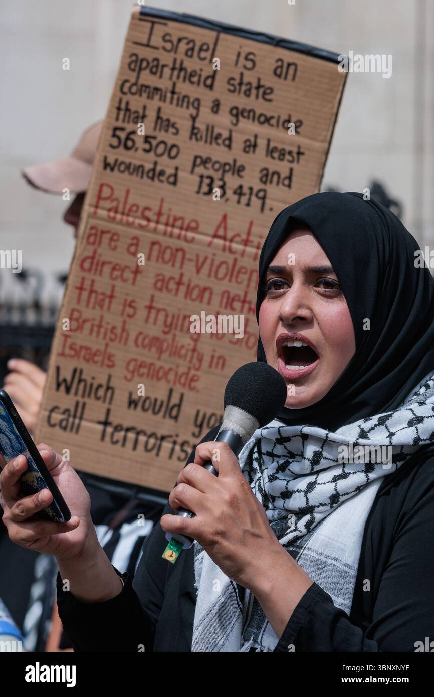 London, UK. 4th July, 2025. Shezana Hafiz of CAGE International ...
