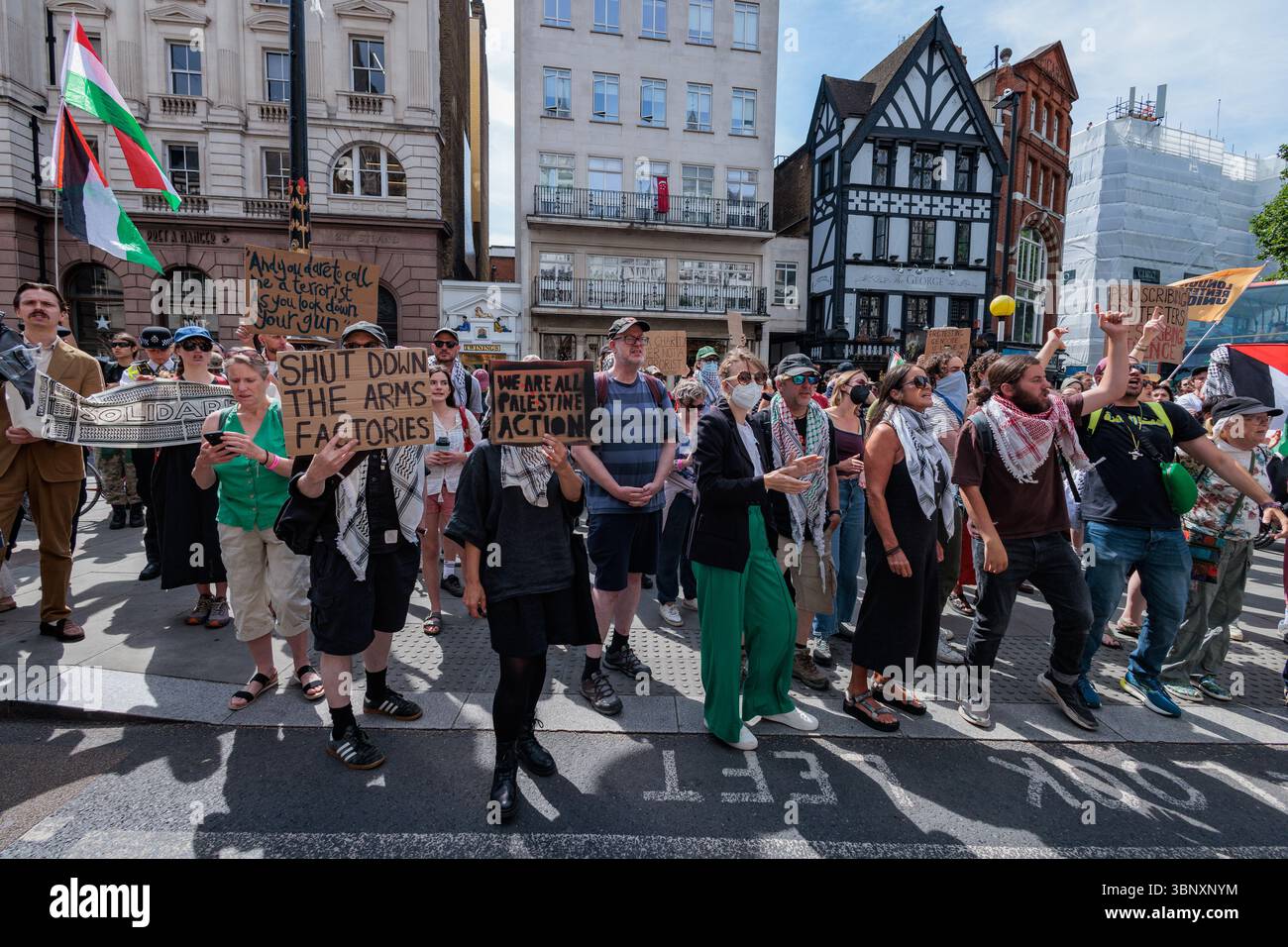 London, UK. 4th July, 2025. Pro-Palestinian activists gather outside ...