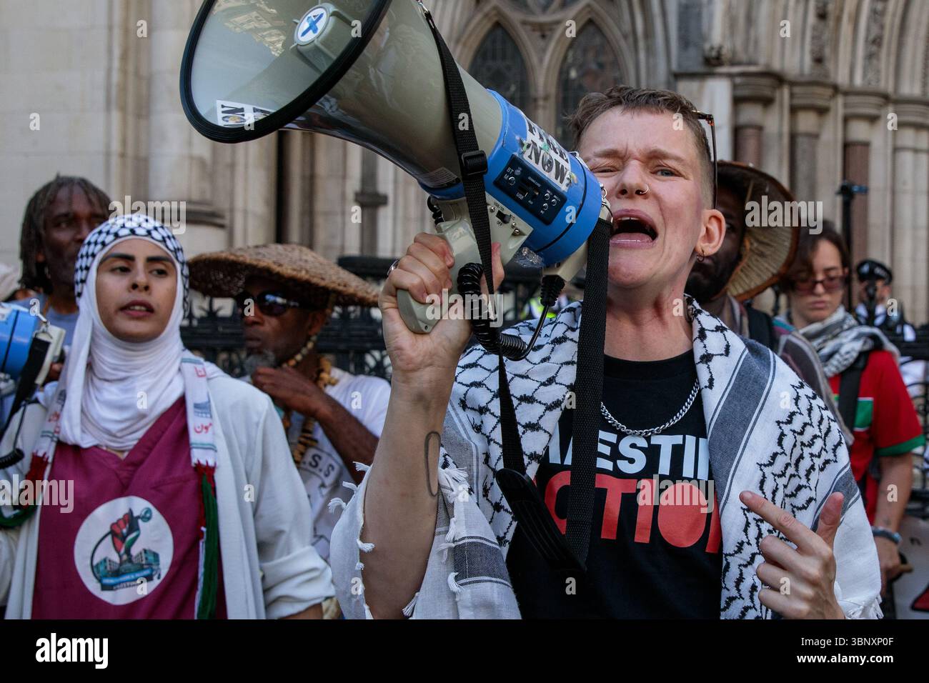 London, UK. 4th July, 2025. Pro-Palestinian activists protest outside ...