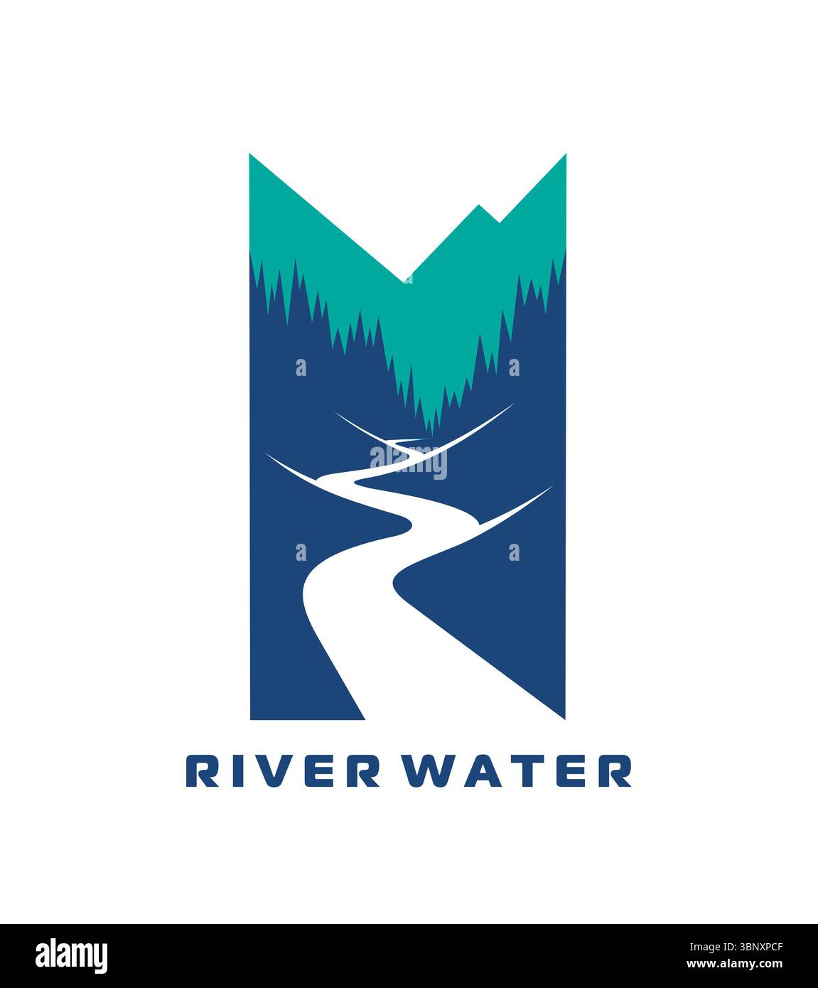 River water and road path in mountains icon for travel and nature ...