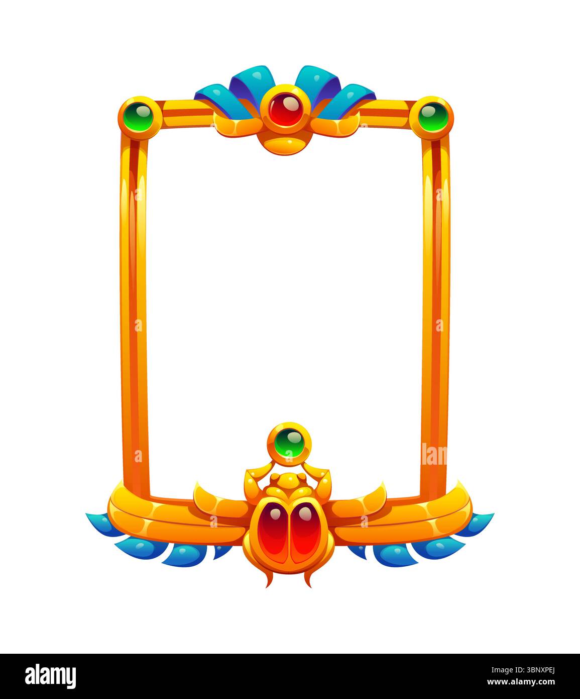 Cartoon Egyptian gold frame with scarab and gemstones, ancient Egypt ...