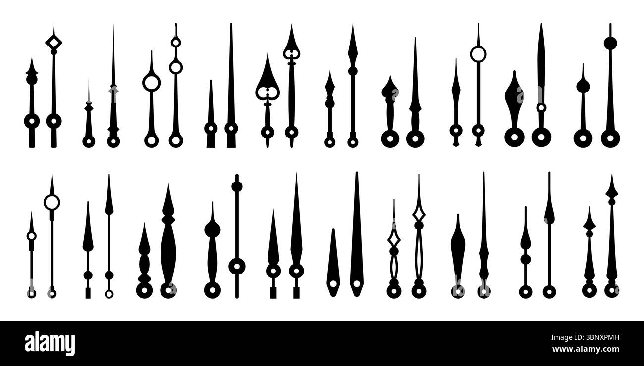 Isolated clock hands, time pointers, watch arrows. Vector monochrome ...