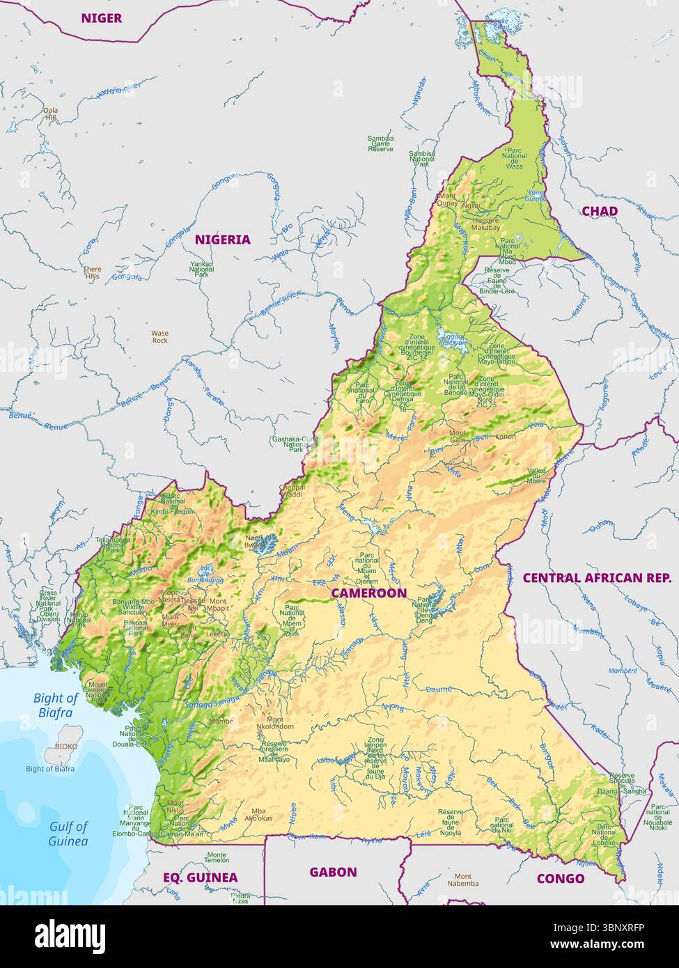 Detailed physical map of Cameroon Stock Vector Image & Art - Alamy