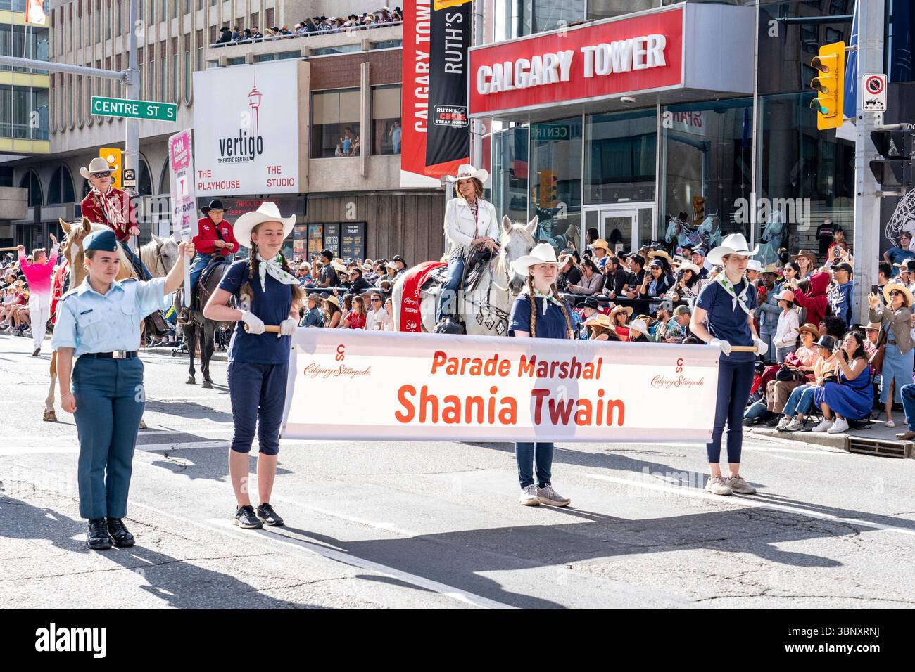 Parade Marshal Shania Twain participates in the Stampede Parade during ...
