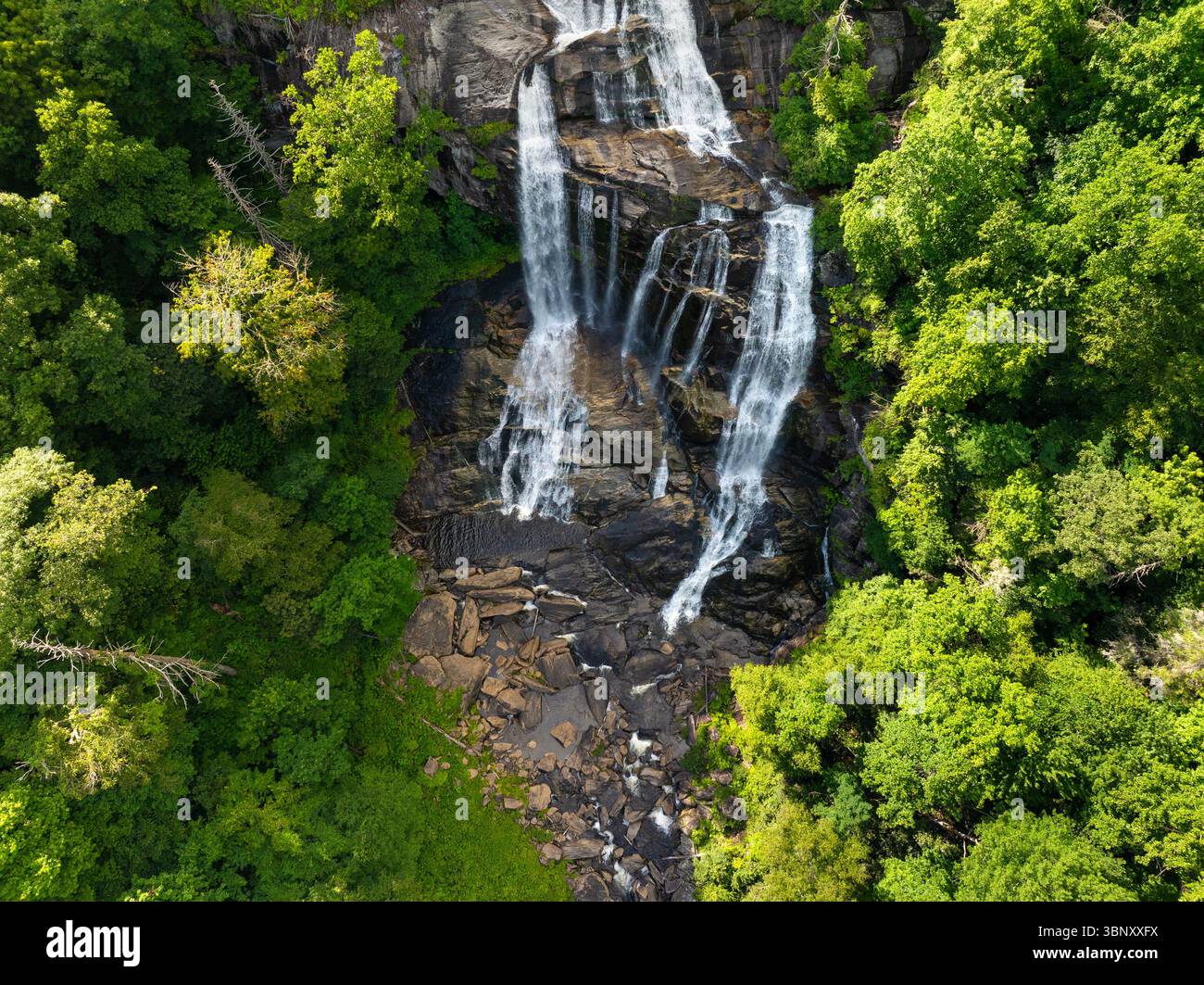 Aerial view of Whitewater Falls in Nantahala National Forest, North ...