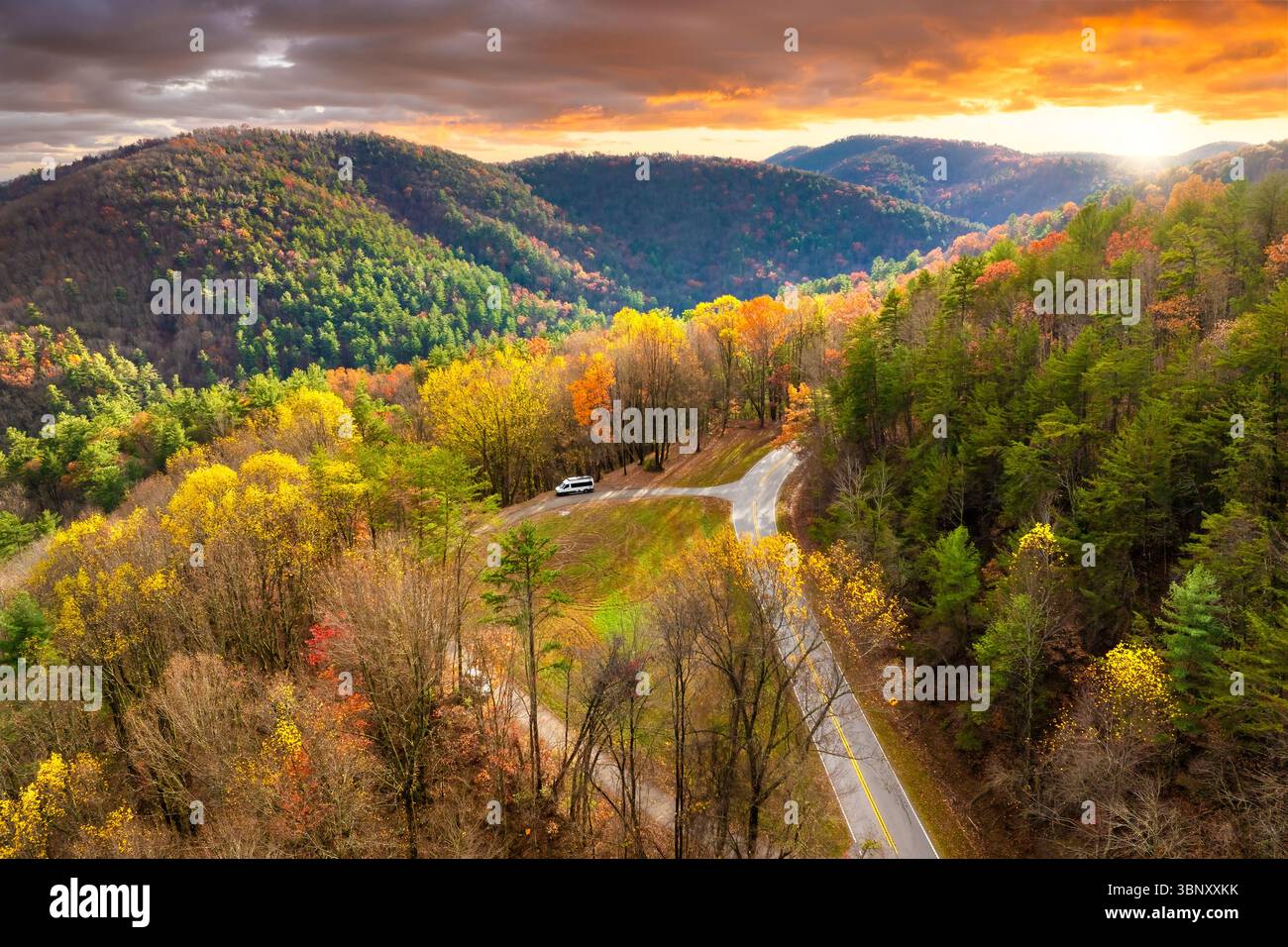 Blue Ridge Parkway in full autumn splendor. North Carolina mountain ...