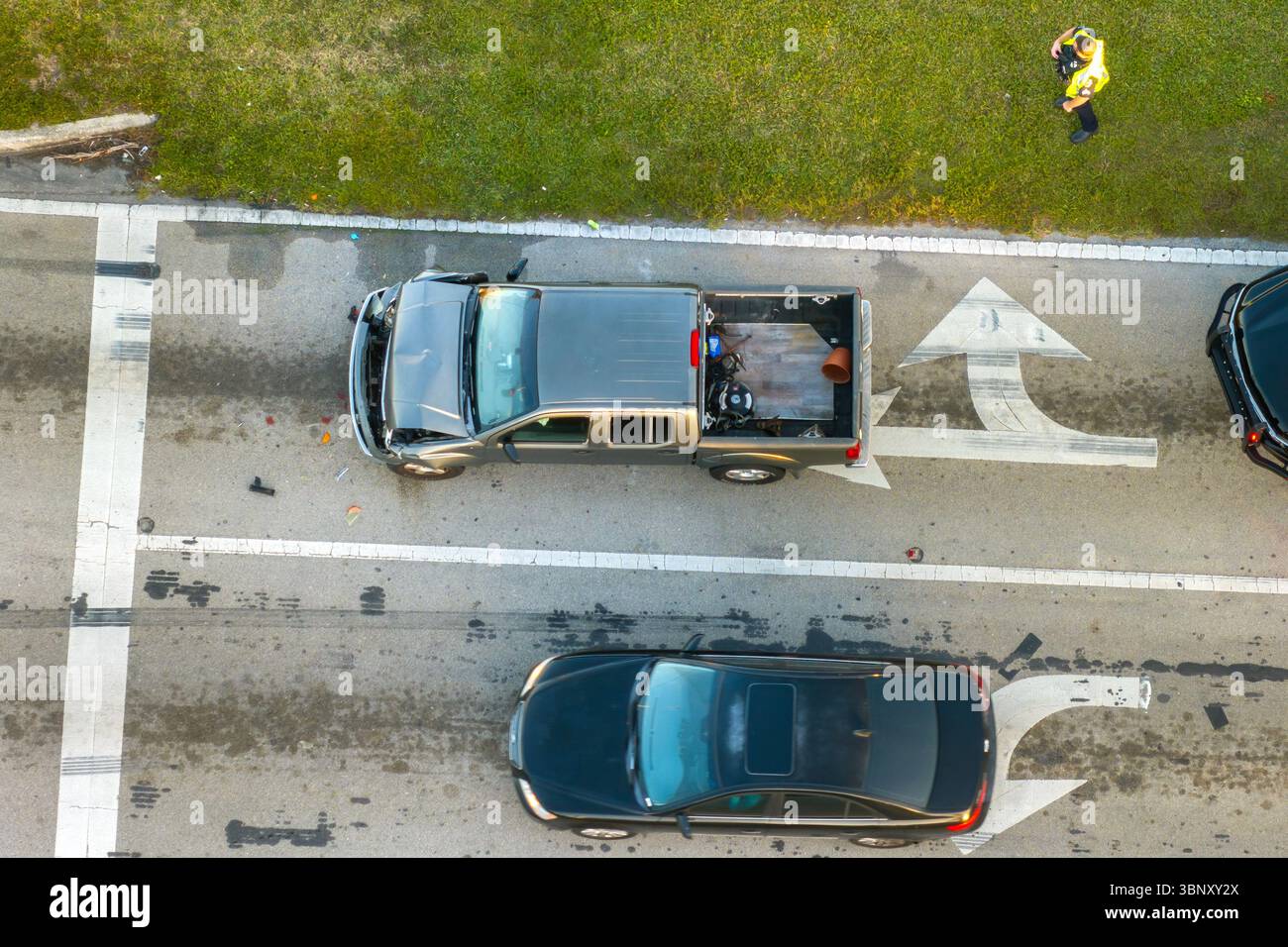 First responders at car accident site in Florida. Emergency services ...