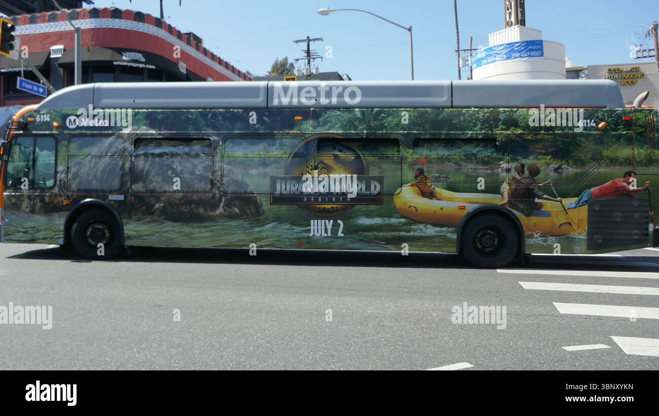 Los Angeles, California, USA 4th July 2025 Jurassic World Rebirth Bus ...