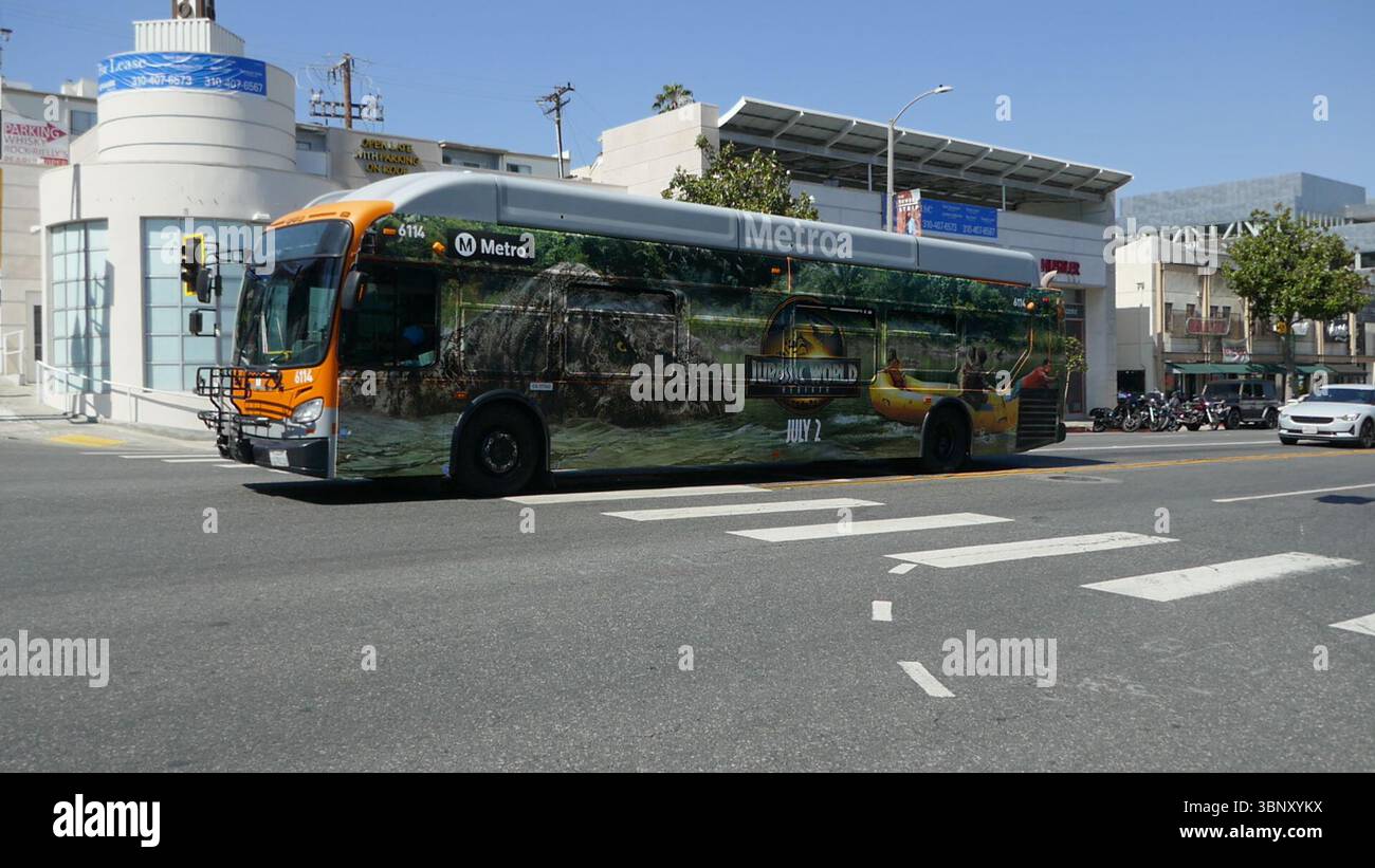 Los Angeles, California, USA 4th July 2025 Jurassic World Rebirth Bus ...