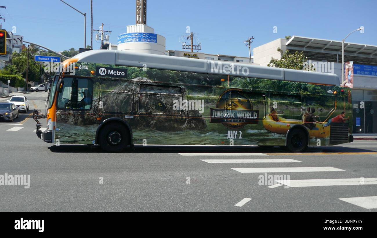 Los Angeles, California, USA 4th July 2025 Jurassic World Rebirth Bus ...