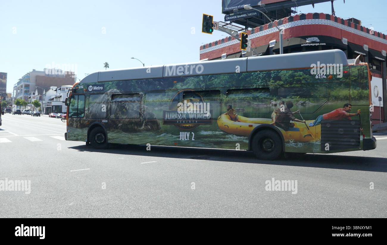 Los Angeles, California, USA 4th July 2025 Jurassic World Rebirth Bus ...