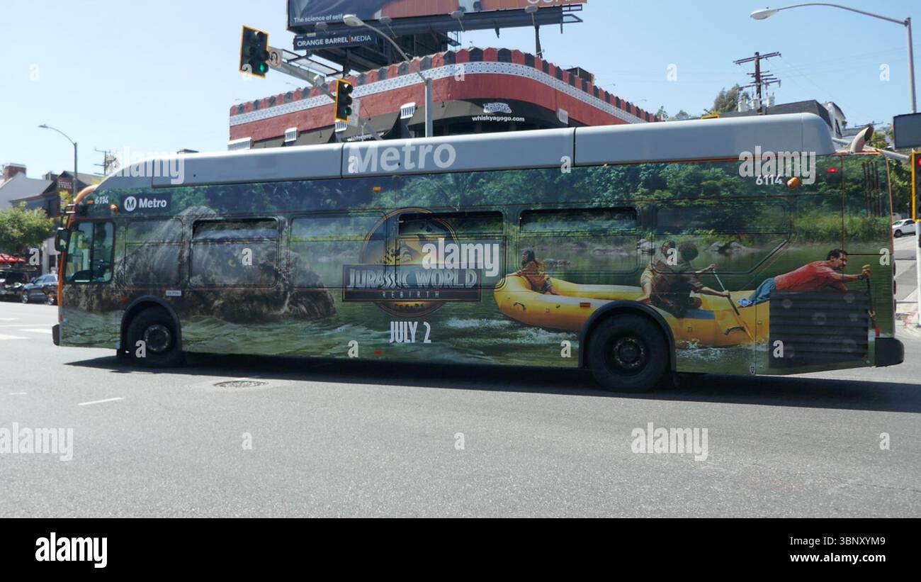 Los Angeles, California, USA 4th July 2025 Jurassic World Rebirth Bus ...