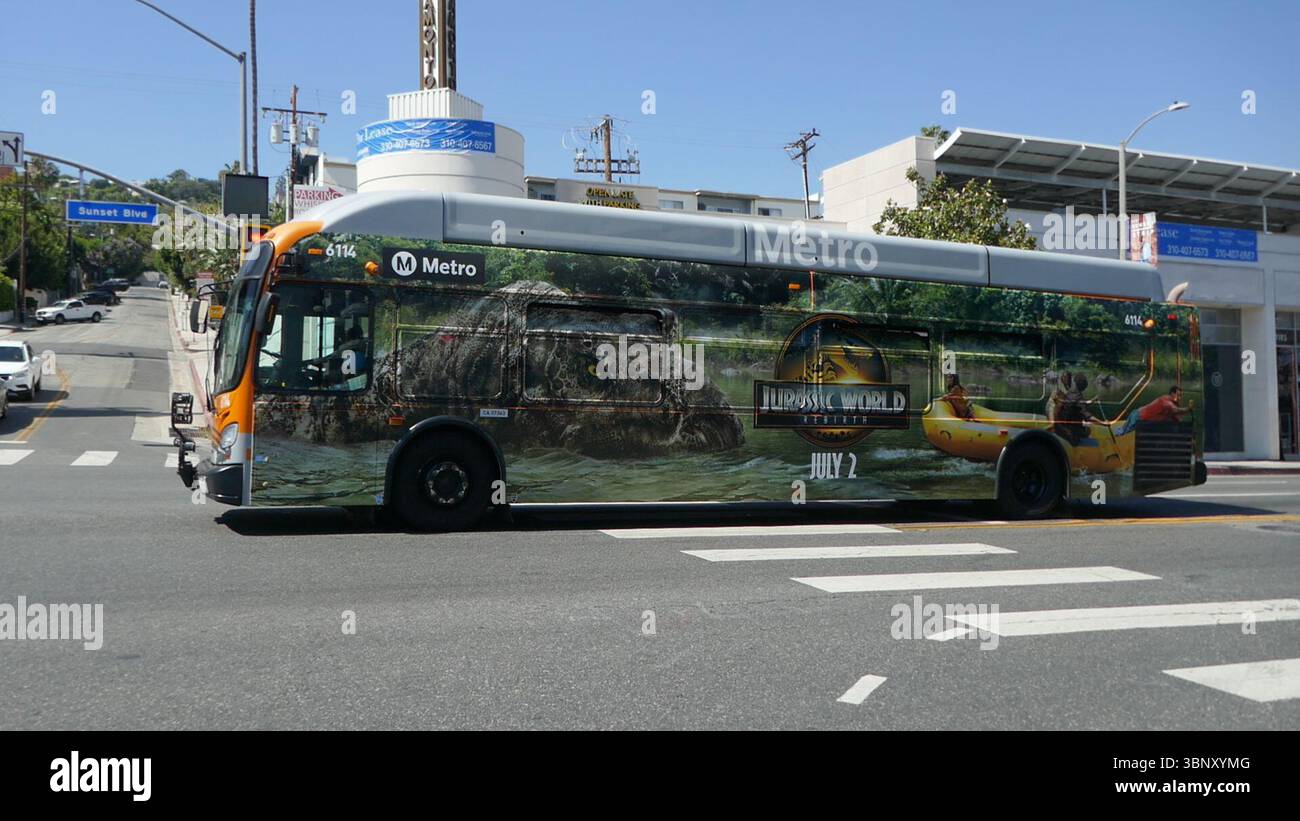 Los Angeles, California, USA 4th July 2025 Jurassic World Rebirth Bus ...