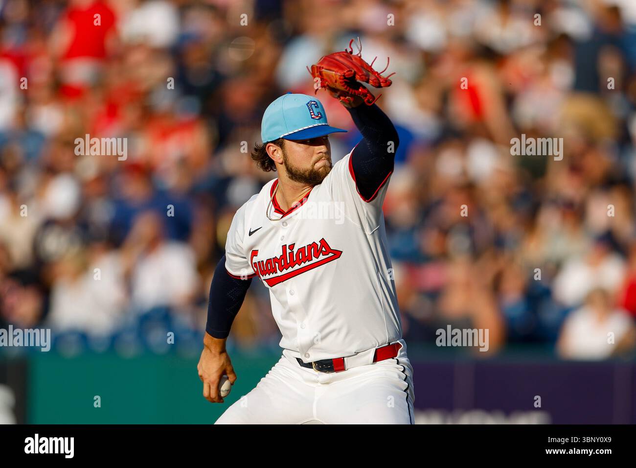 Cleveland, Ohio, USA. 04th July, 2025. Cleveland Guardians pitcher ...