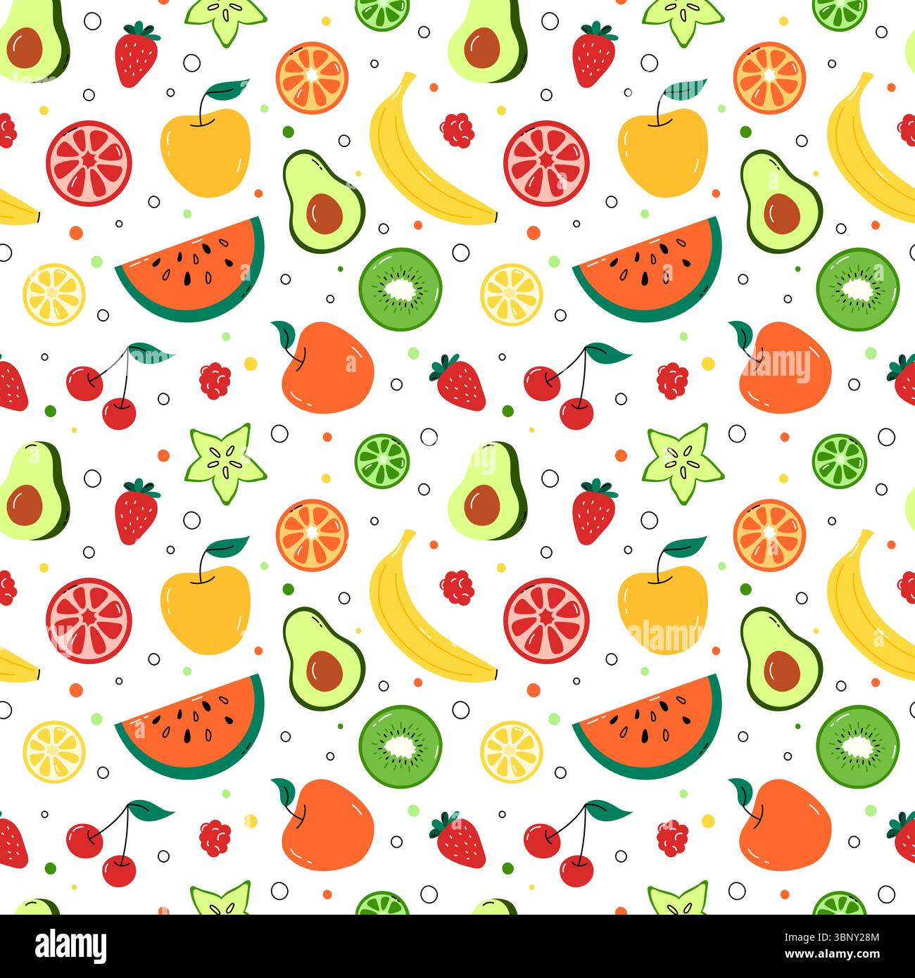 Fruit pattern. Seamless vector background with simple colorful fruits ...