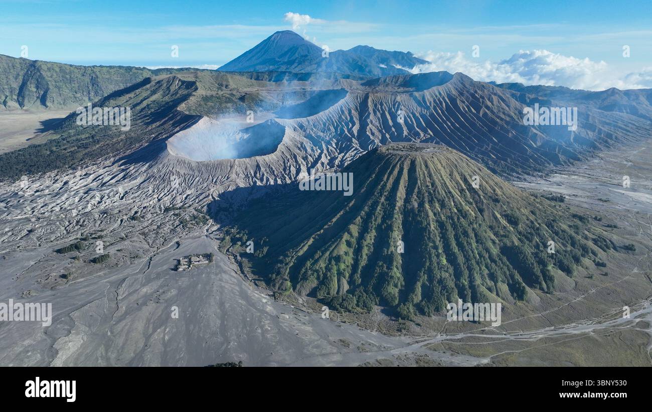 Batok volcano bird eye view reveals dramatic ridges and lush green ...