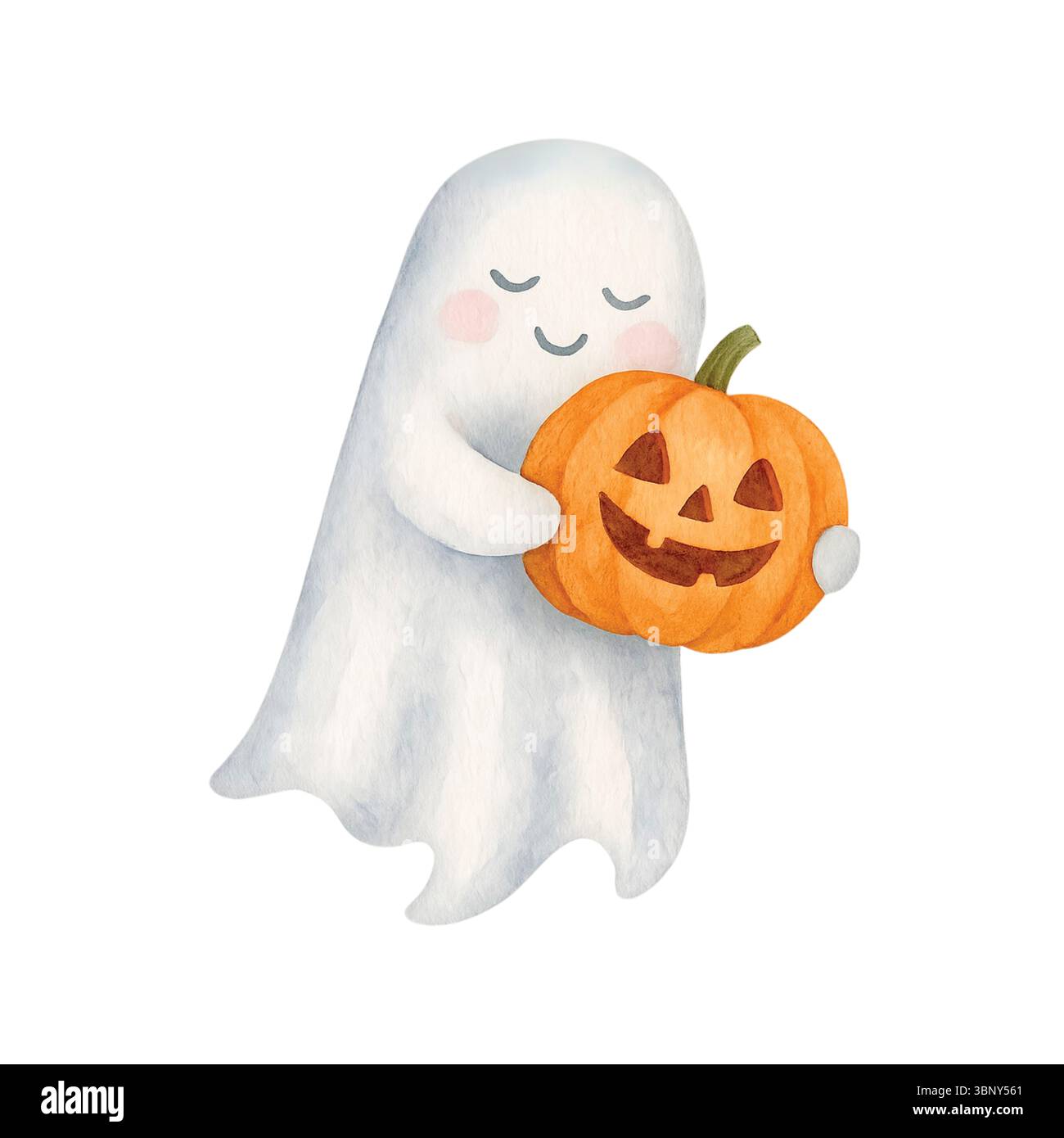 Adorable ghost hugging jack-o’-lantern – pastel Halloween art Stock ...