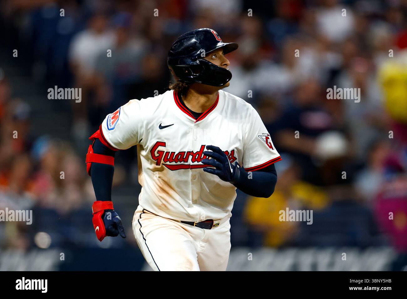 Cleveland, Ohio, USA. 04th July, 2025. Cleveland Guardians catcher Bo ...
