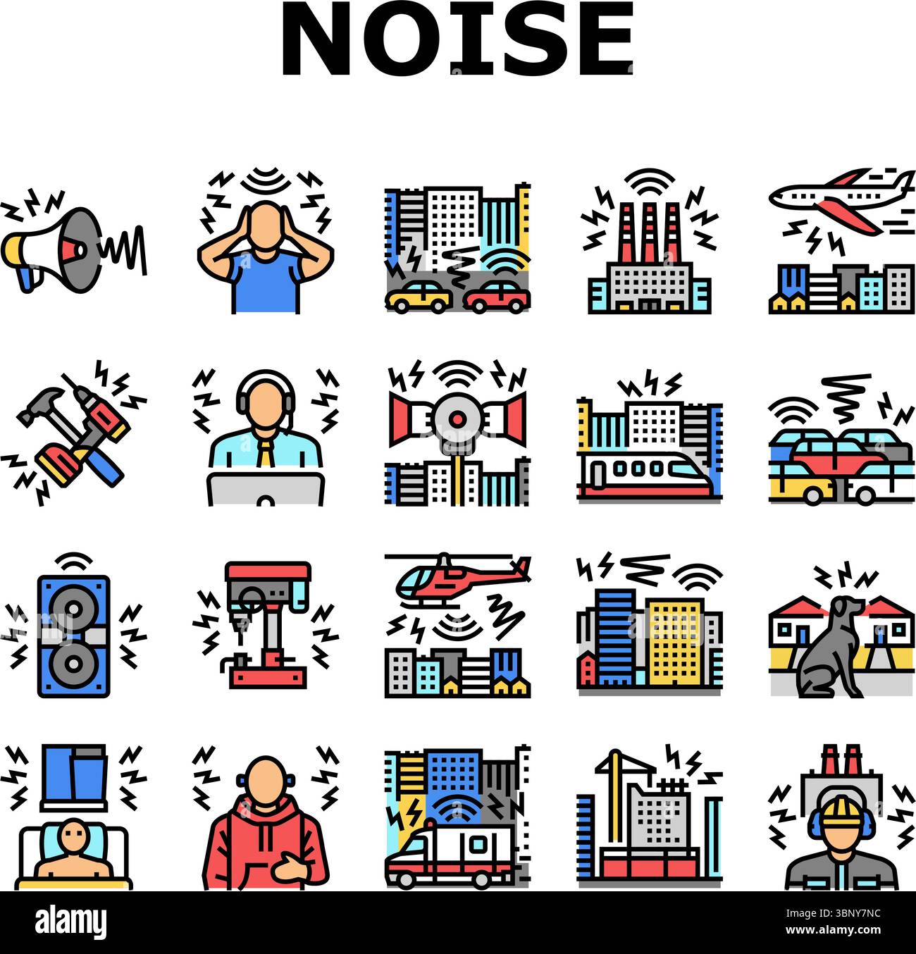 noise pollution icons set vector Stock Vector Image & Art - Alamy