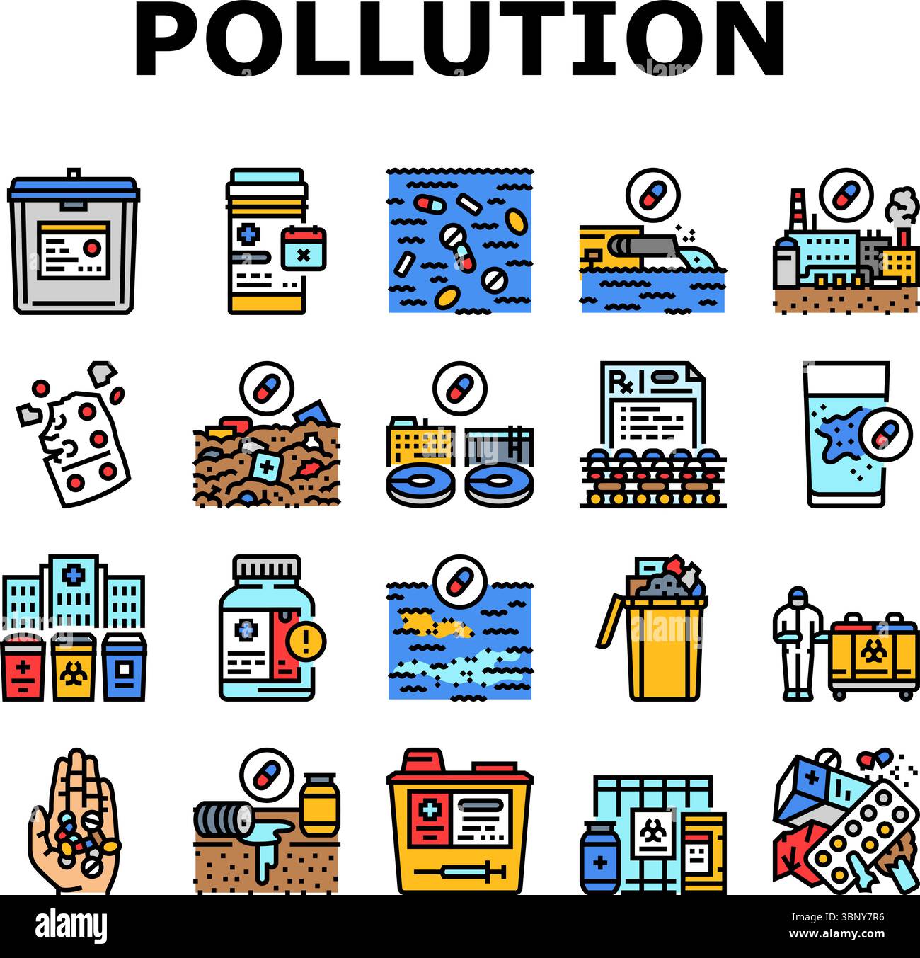 pharmaceutical pollution icons set vector Stock Vector Image & Art - Alamy