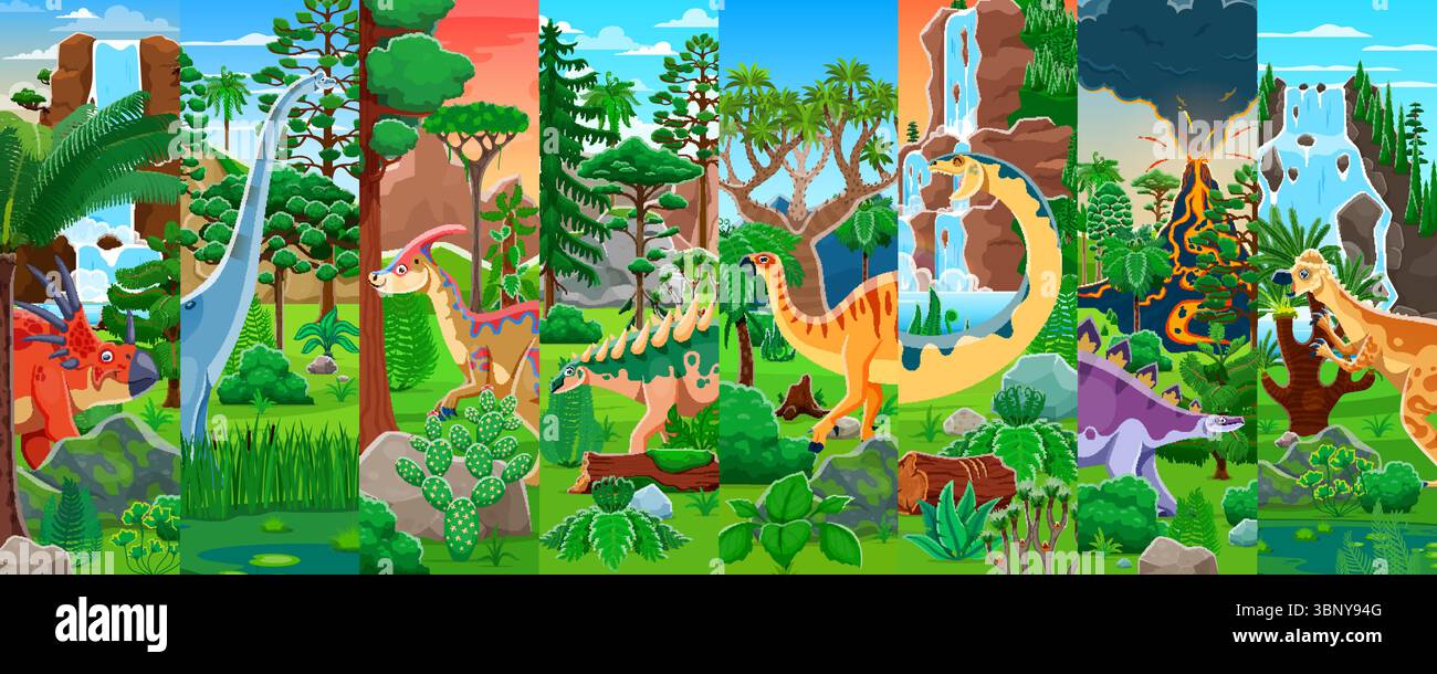 Prehistoric dinosaur characters collage of cartoon Jurassic lizards and ...