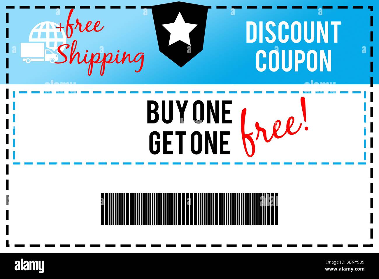 Promotional coupon graphic showing flat design with blue gradient band ...
