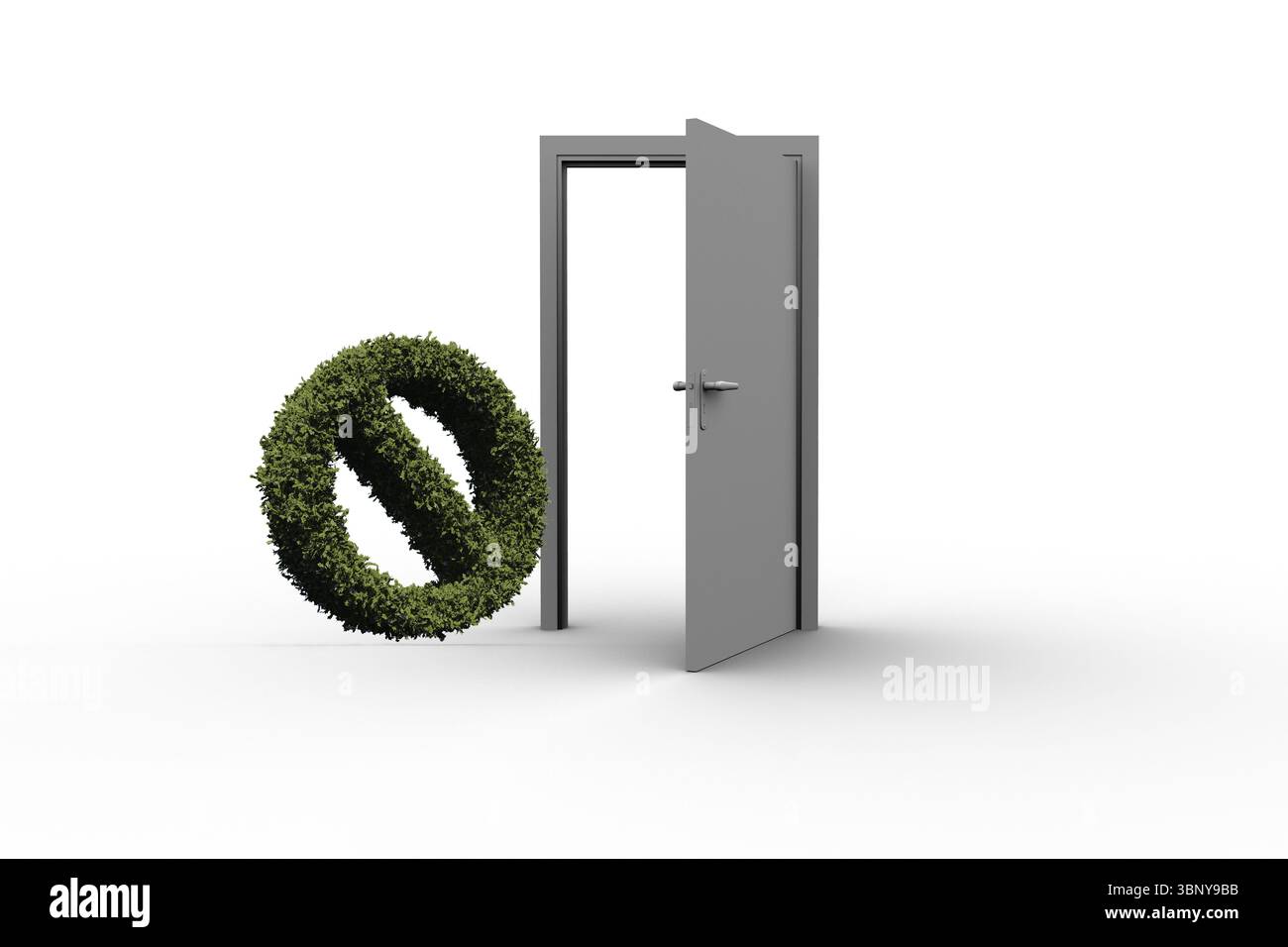 No entry symbol of topiary by open door against white background Stock ...