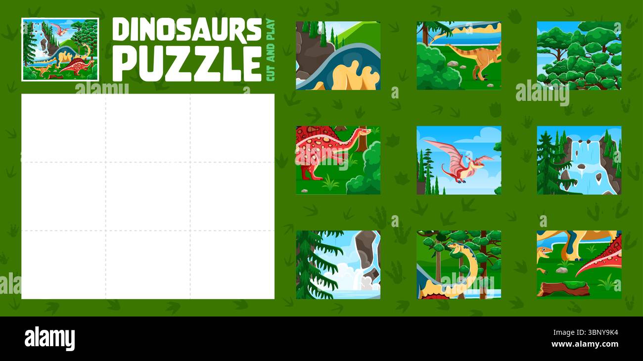 Kids animals jigsaw puzzle logic game quiz with prehistoric dinosaurs ...