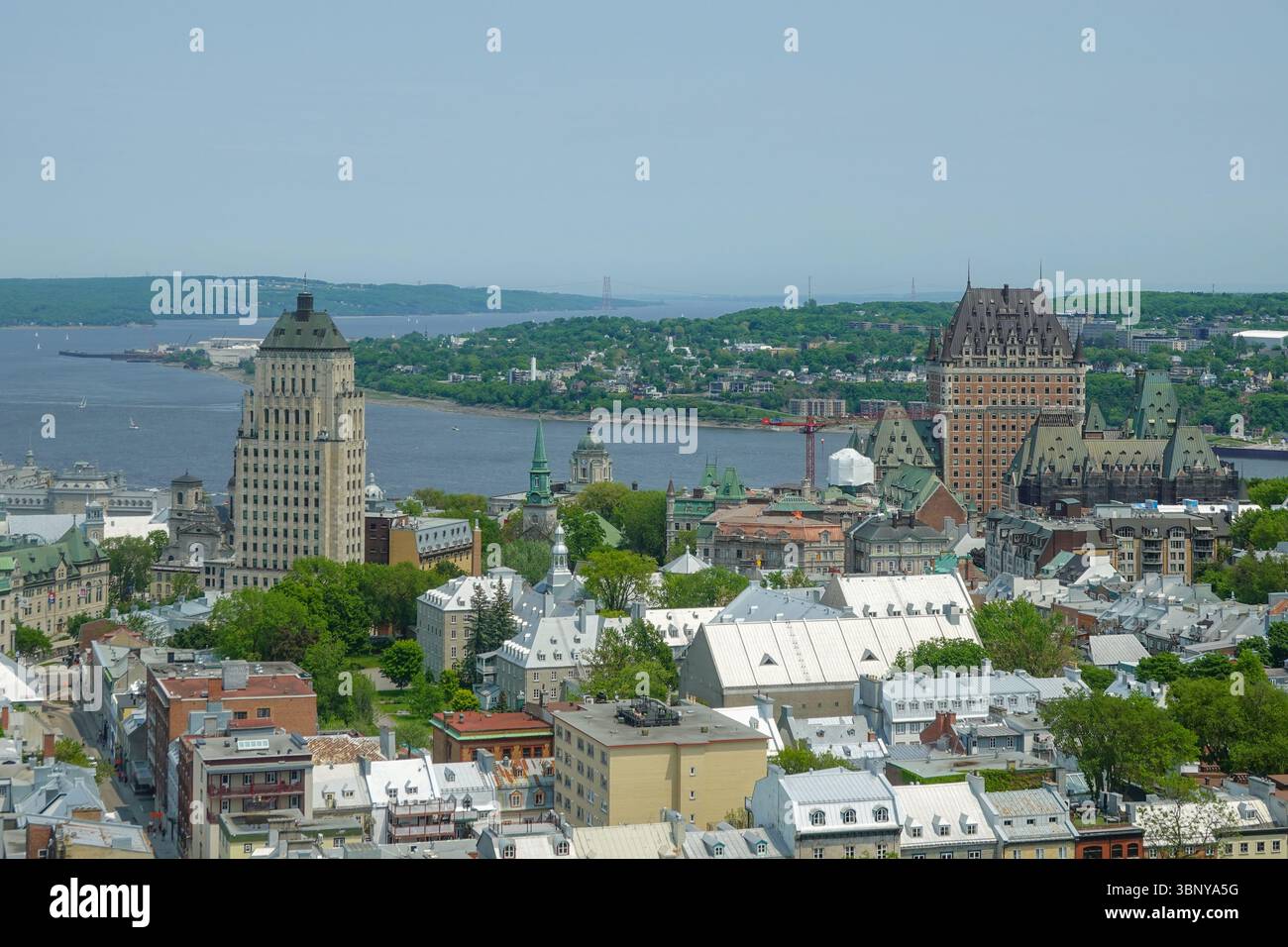 Aerial view of Quebec Lower Town with Château Frontenac dominating the ...