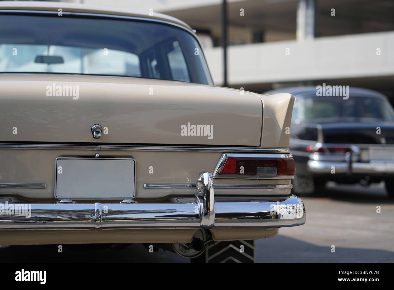 The position and mounting of license plates on classic cars, showing ...