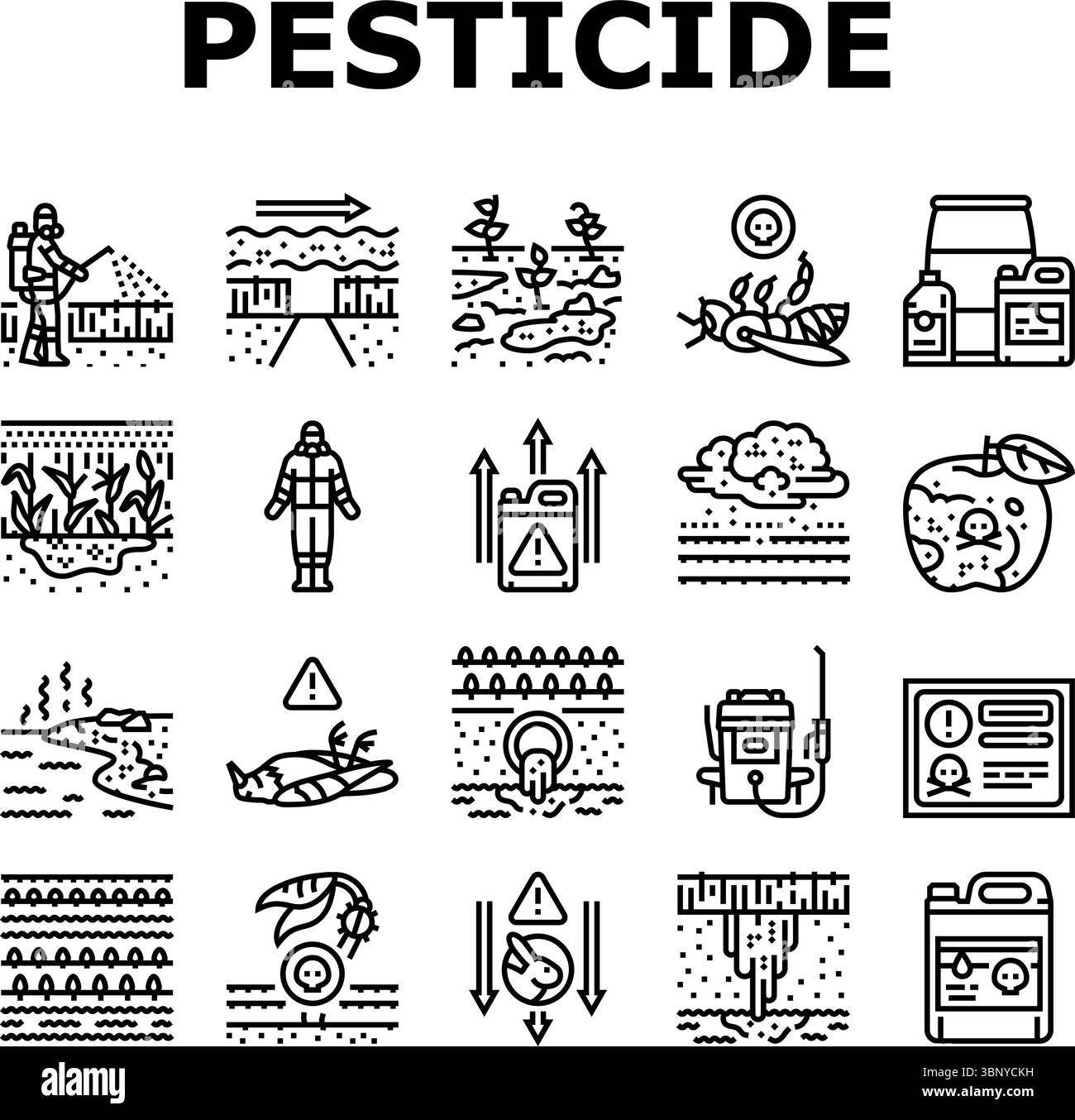 pesticide pollution agriculture icons set vector Stock Vector Image ...