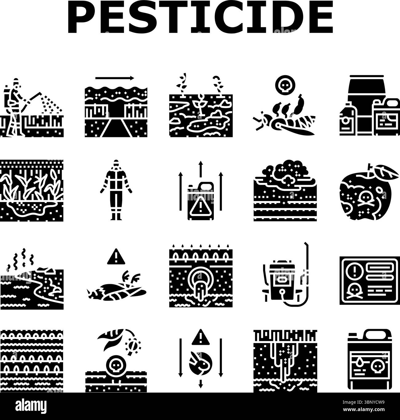 pesticide pollution agriculture icons set vector Stock Vector Image ...