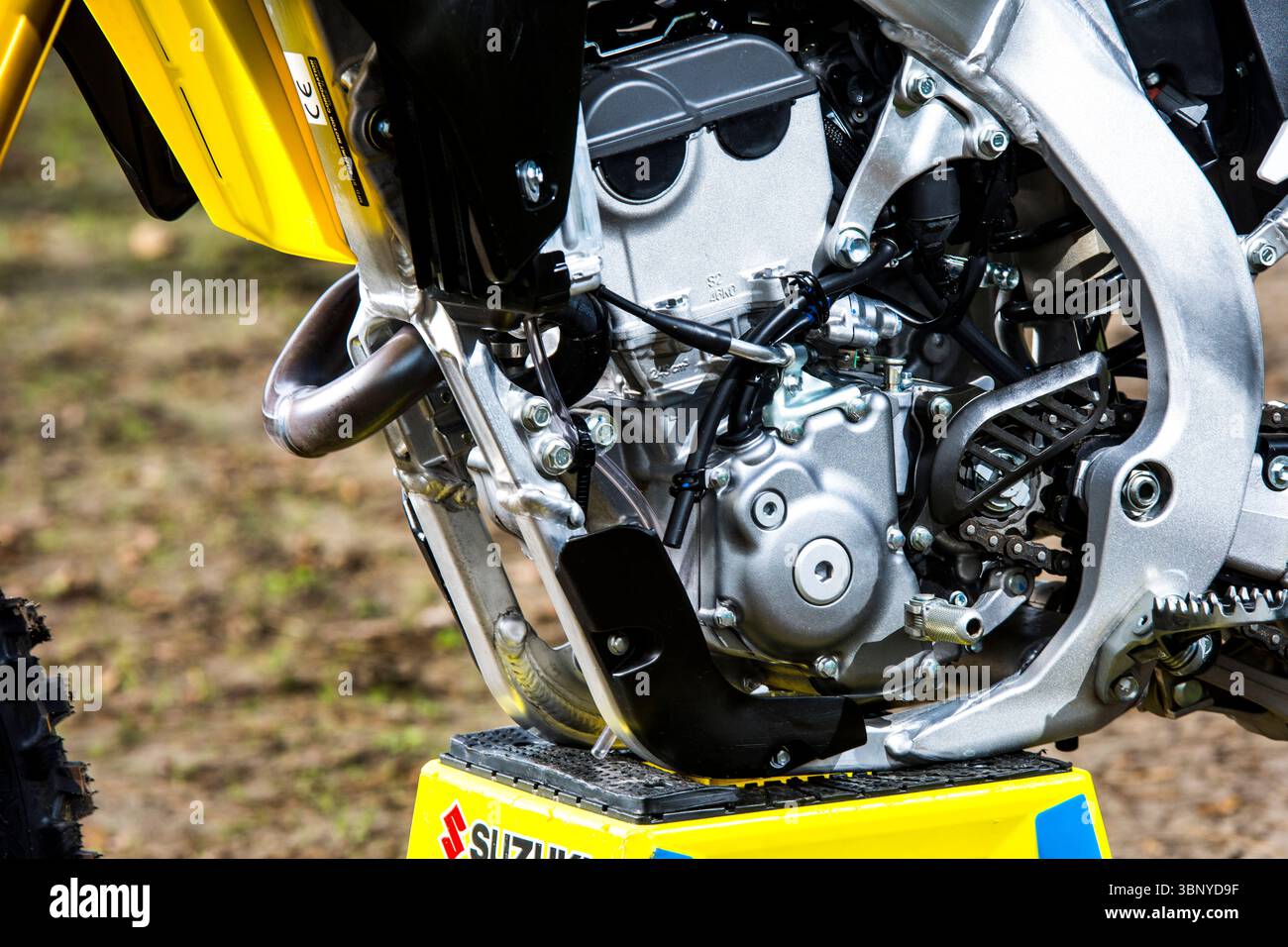 Close-up shot showcasing the powerful engine and robust frame of a ...