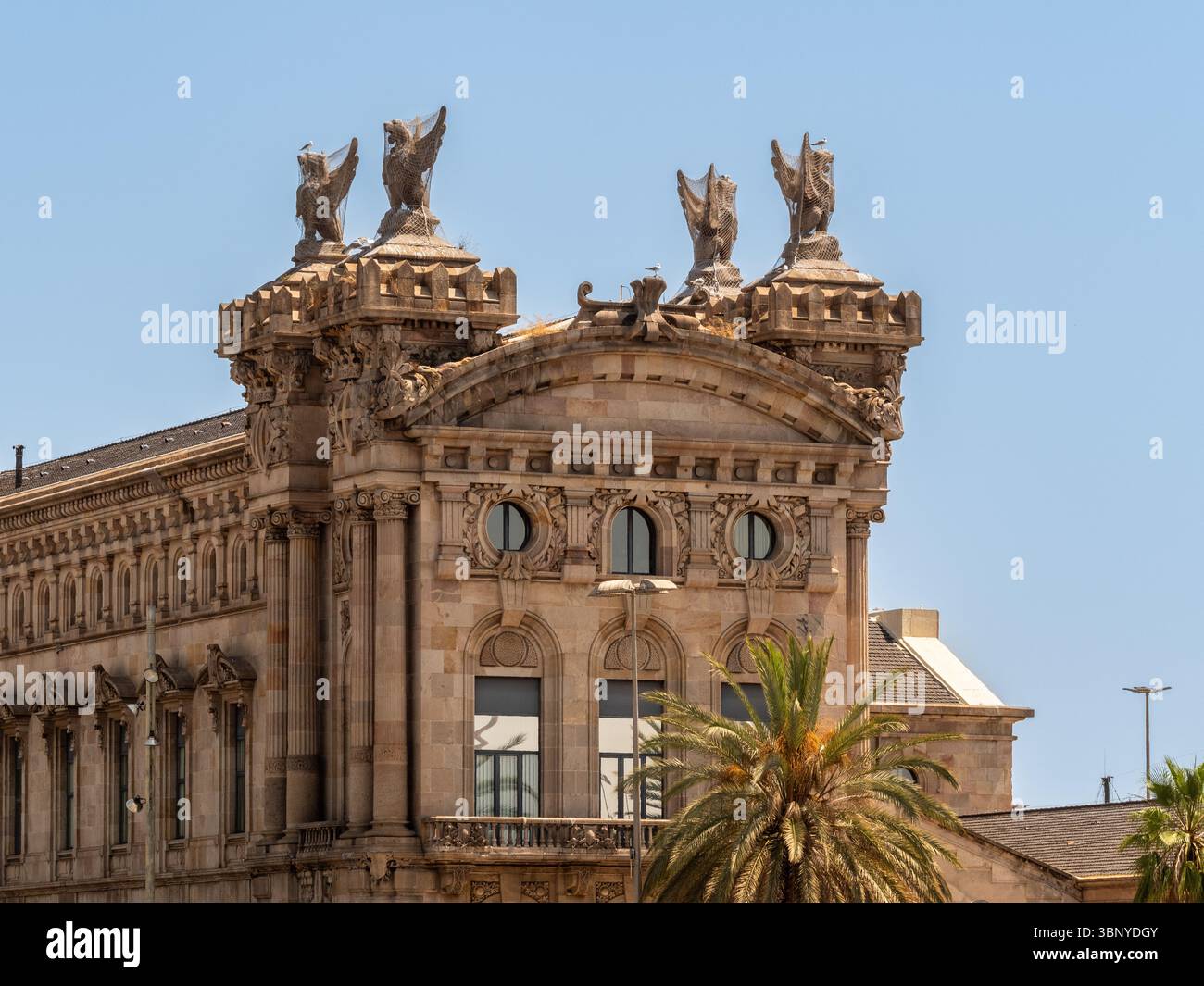 Ornate facade of the historic Aduana de Barcelona (Customs House ...