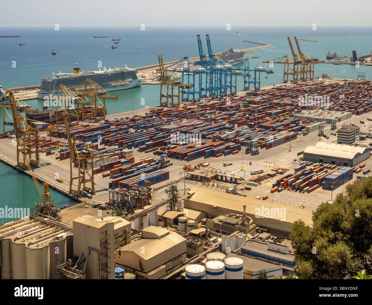 High angle view of the bustling container terminal at the Port of ...