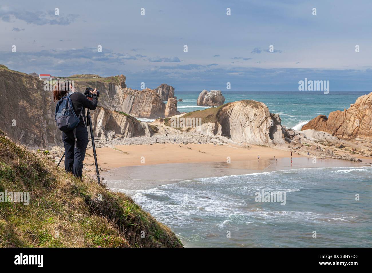 Portio beach in Arnia Coast near Liencres village in Cantabria, Spain ...