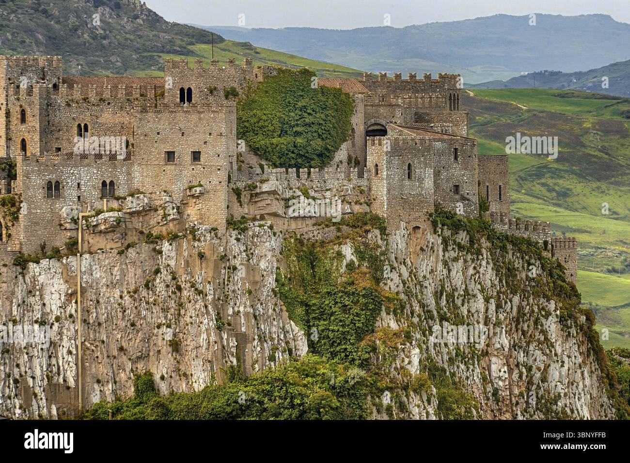 Italy, Sicily, Norman castle, castle, town view, landscape, Caccamo ...
