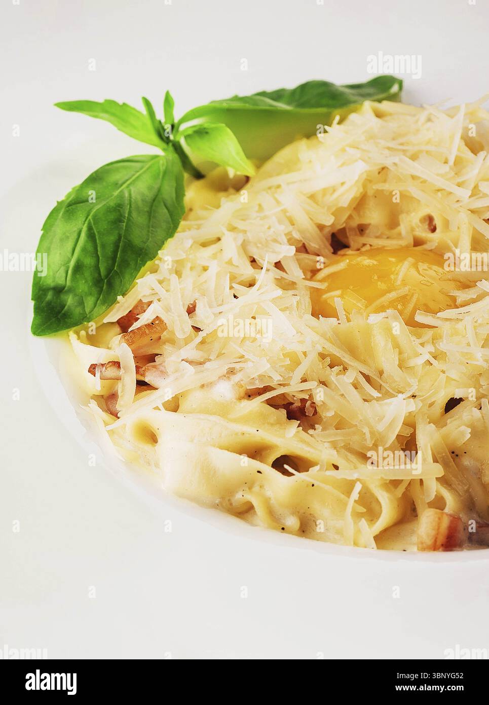 food still-life, Pasta carbonara with ham and cheese Stock Photo - Alamy