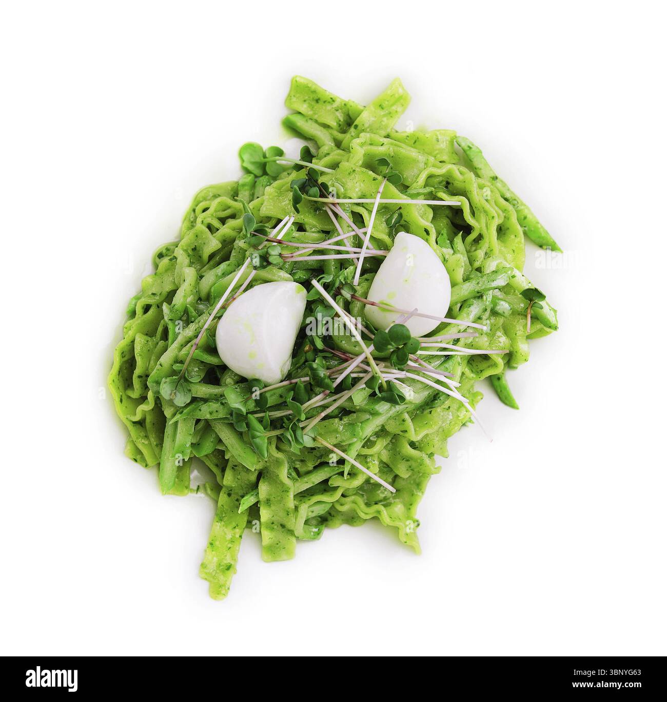 food still-life, Pasta with mozzarella on top view Stock Photo - Alamy