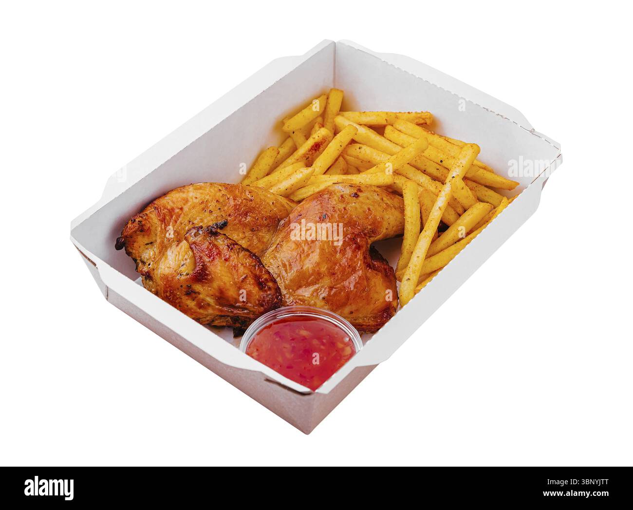 food still-life, Fried chicken legs with french fries in paper box ...
