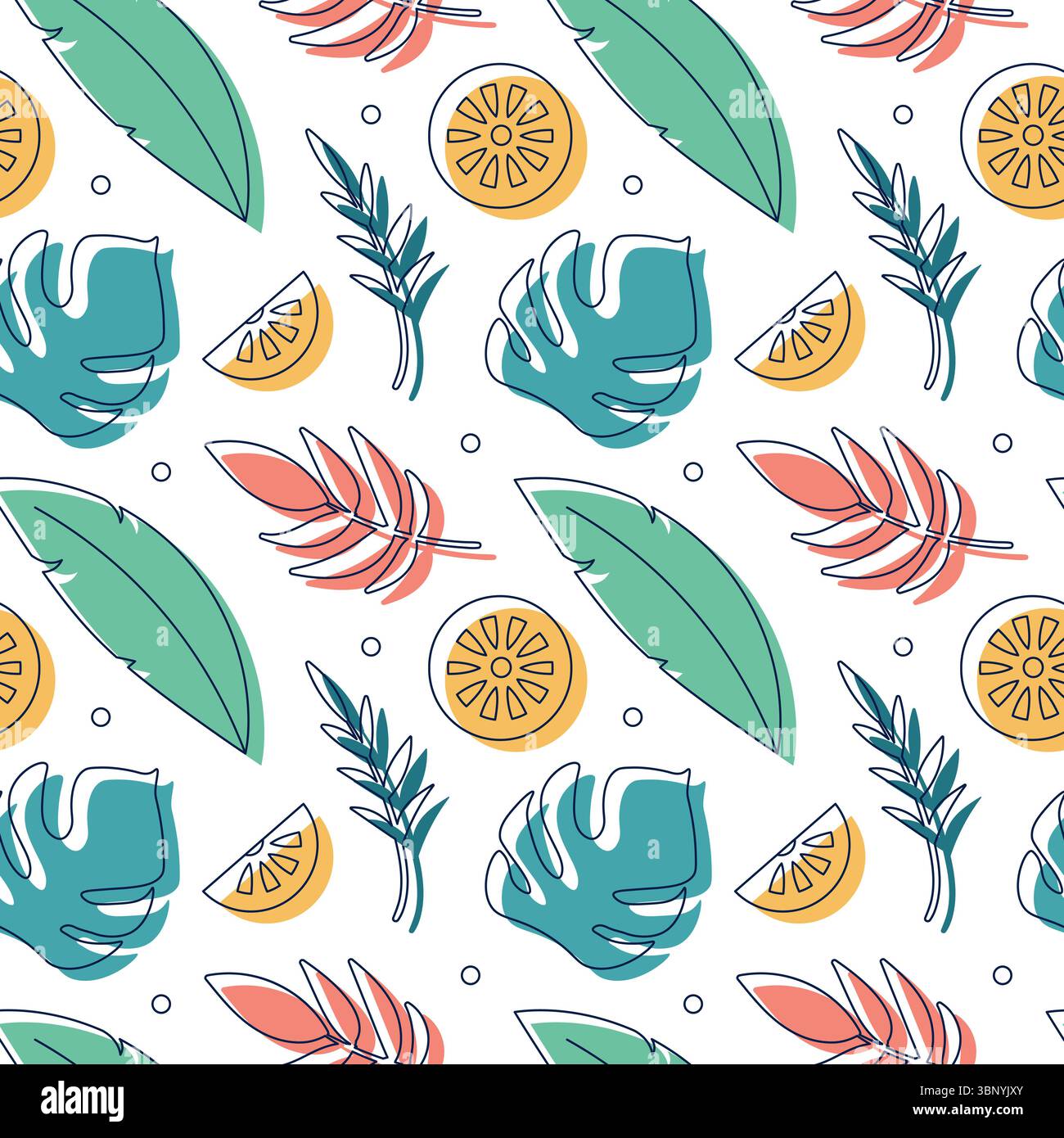 Tropical Summer Seamless Pattern with Beach Elements in Cartoon Flat ...