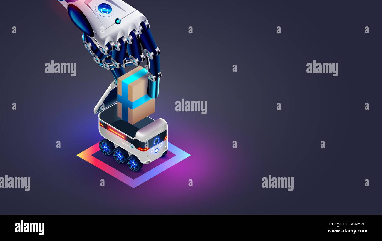 AI manages the delivery of goods from an online store using autonomous robots. Automated ...