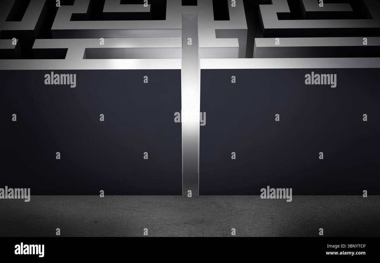 Minimalistic 3D render of maze is revealing narrow illuminated gap ...