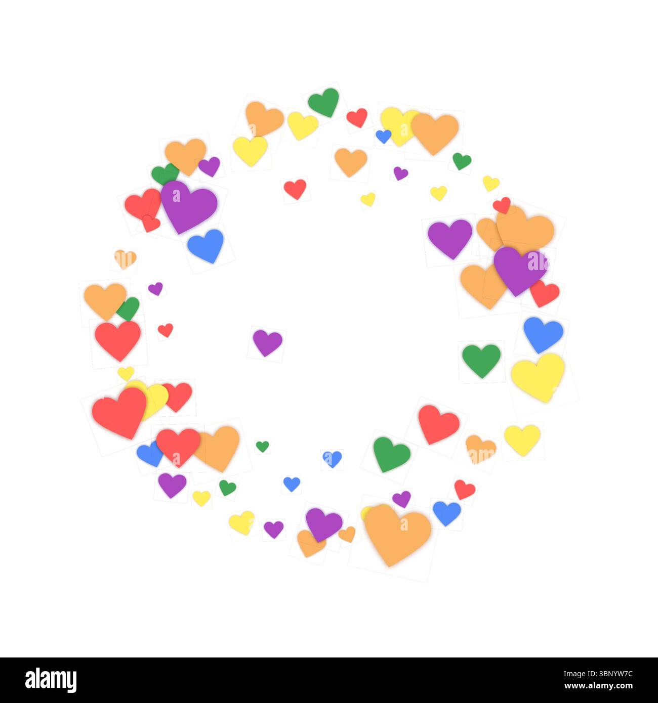 Falling hearts valentine card template. Rainbow colored scattered ...