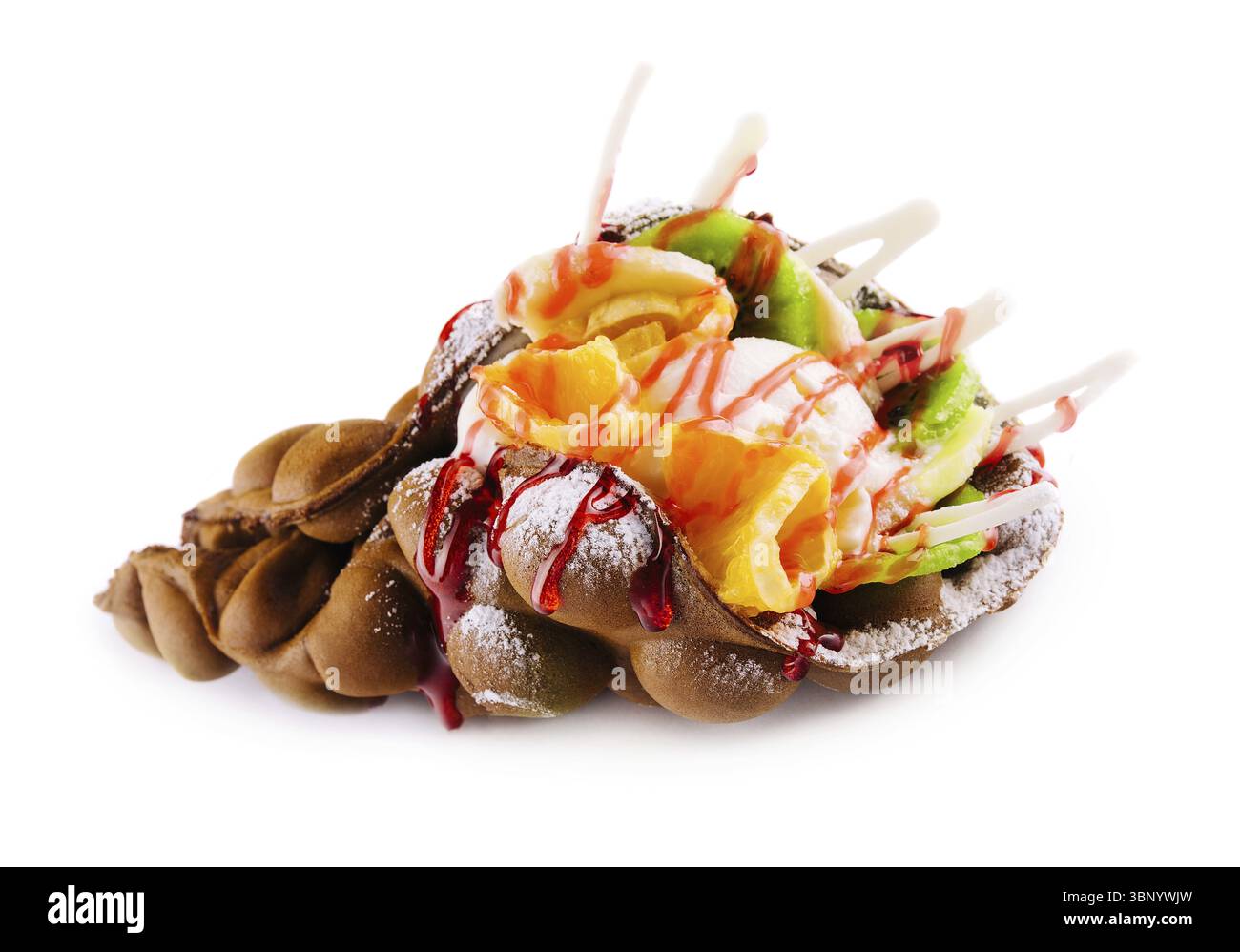 food still-life, Egg waffle with ice cream and fruits with syrup Stock ...